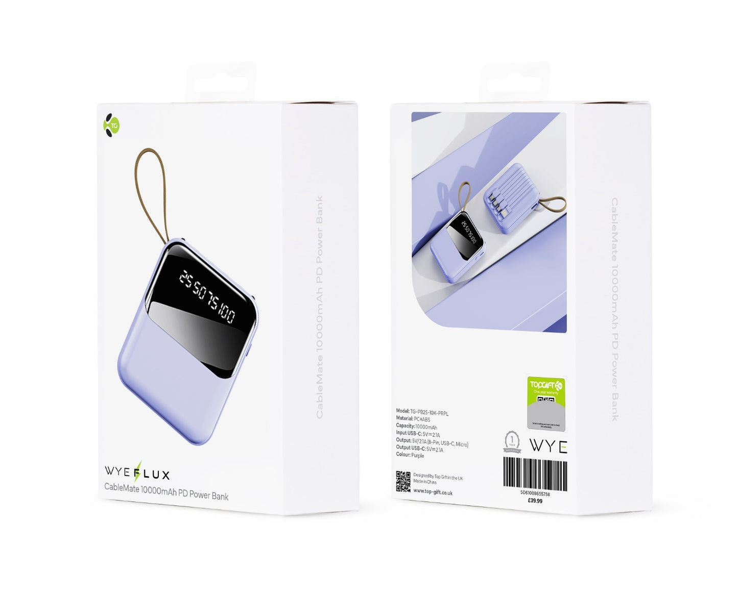 Wye Flux CableMate 10000mAh PD Power Bank PRPL- TG-PB25-10K-PRPL – RNJ ...